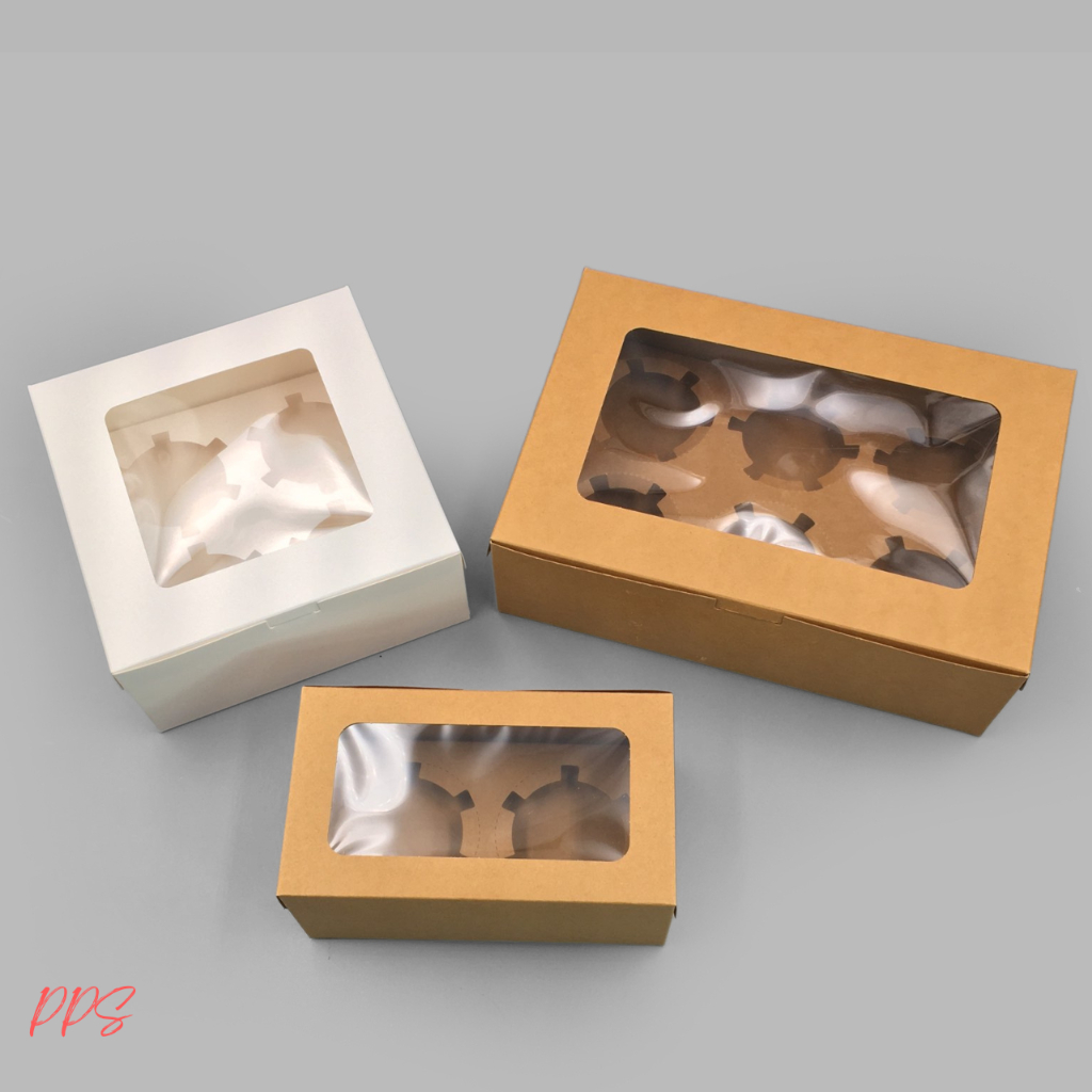 10pcs Kraft Cake Box Window Type White Muffin Box Cupcake Box with ...