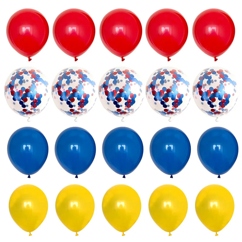 20Pcs Blue Red Balloons Confetti Set Metallic Chrome Ballon Birthday ...