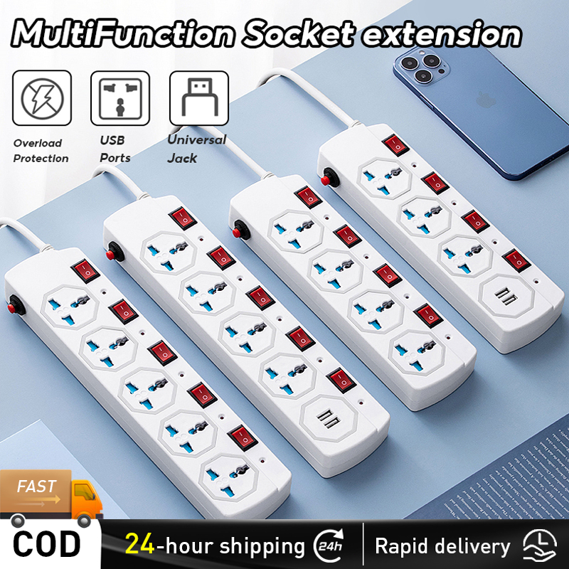 CHIT Multifunctional Socket Extension with USB Port Outlets 2500W Universal Charging Protector ...