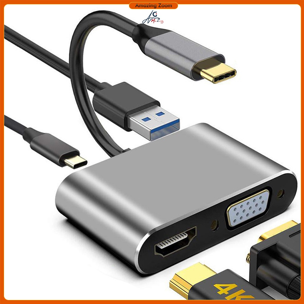Type-C USB C to 4K HDMI VGA Adapter CLDAY 4-in-1 Hub USB 3.0 OTG ...