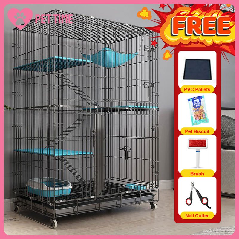 Pet Cat Cage Foldable Sturdy Pet Furniture Cat Cage 4 Layer With Litter ...
