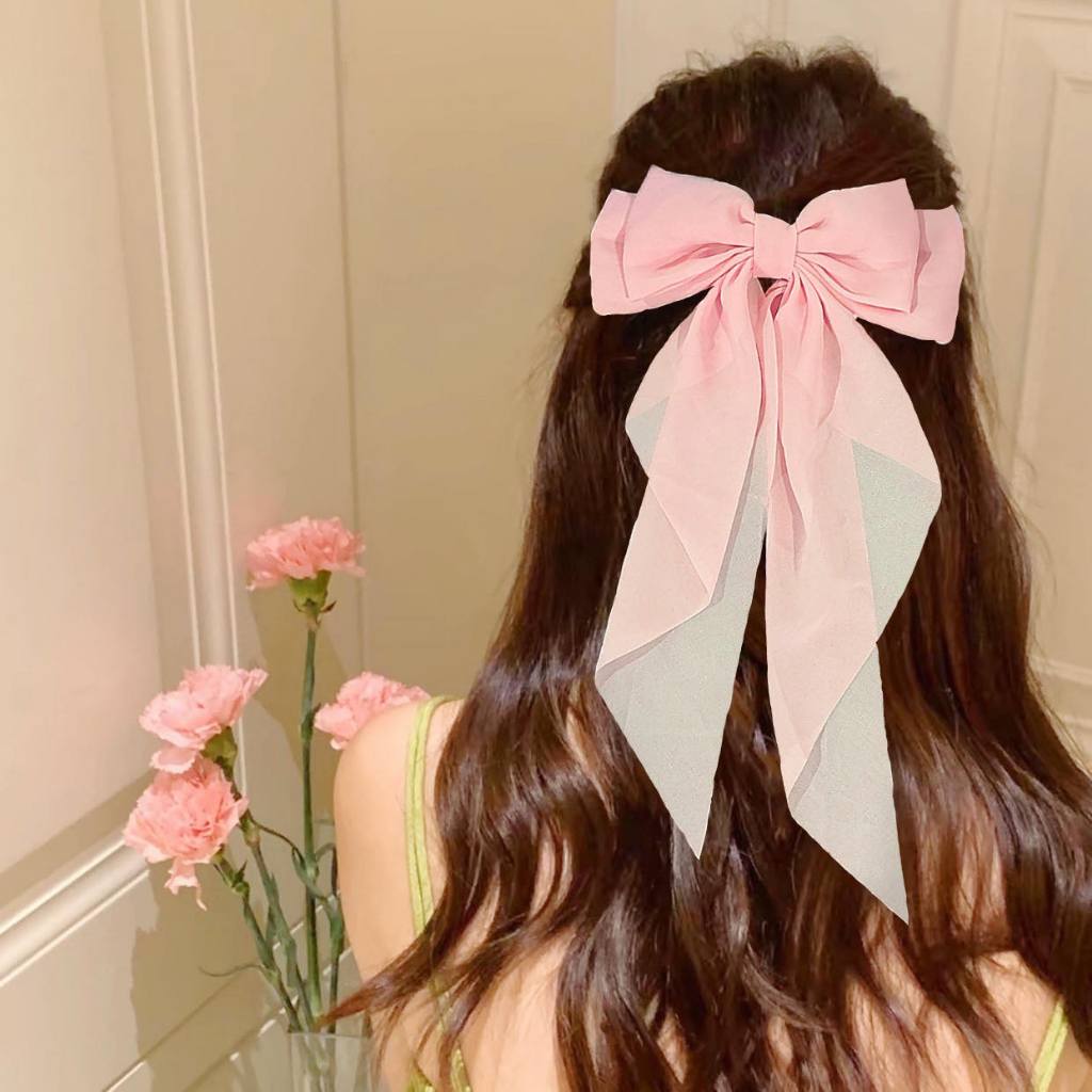 Big bow headdress female temperament net red chiffon ribbon hairpin ...