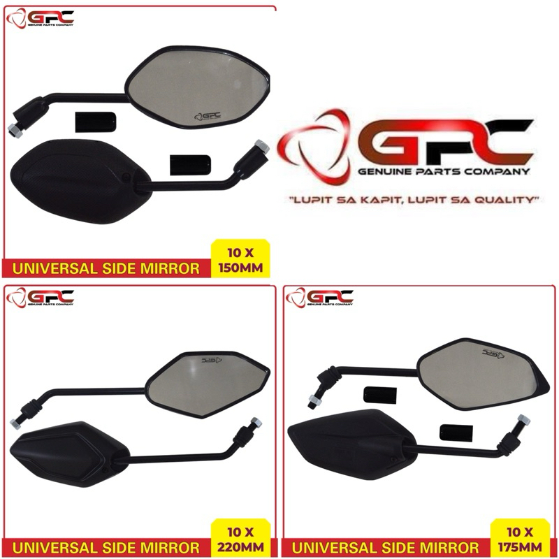 GPC Motorcycle Side Mirror with adaptor Universal 10x150mm / 10x175mm ...