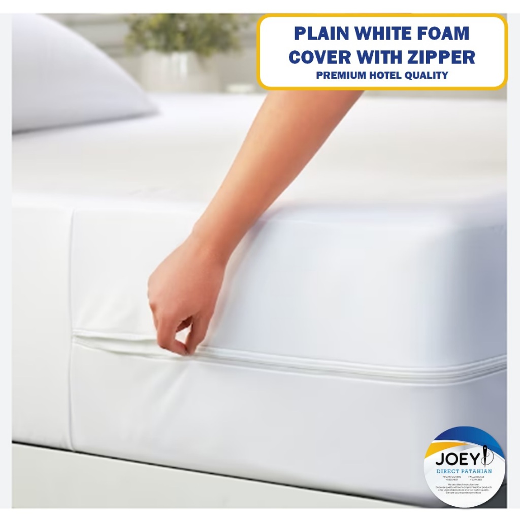 HOTEL QUALITY PLAIN WHITE FOAM COVER WITH ZIPPER (PLAIN WHITE COTTON ...