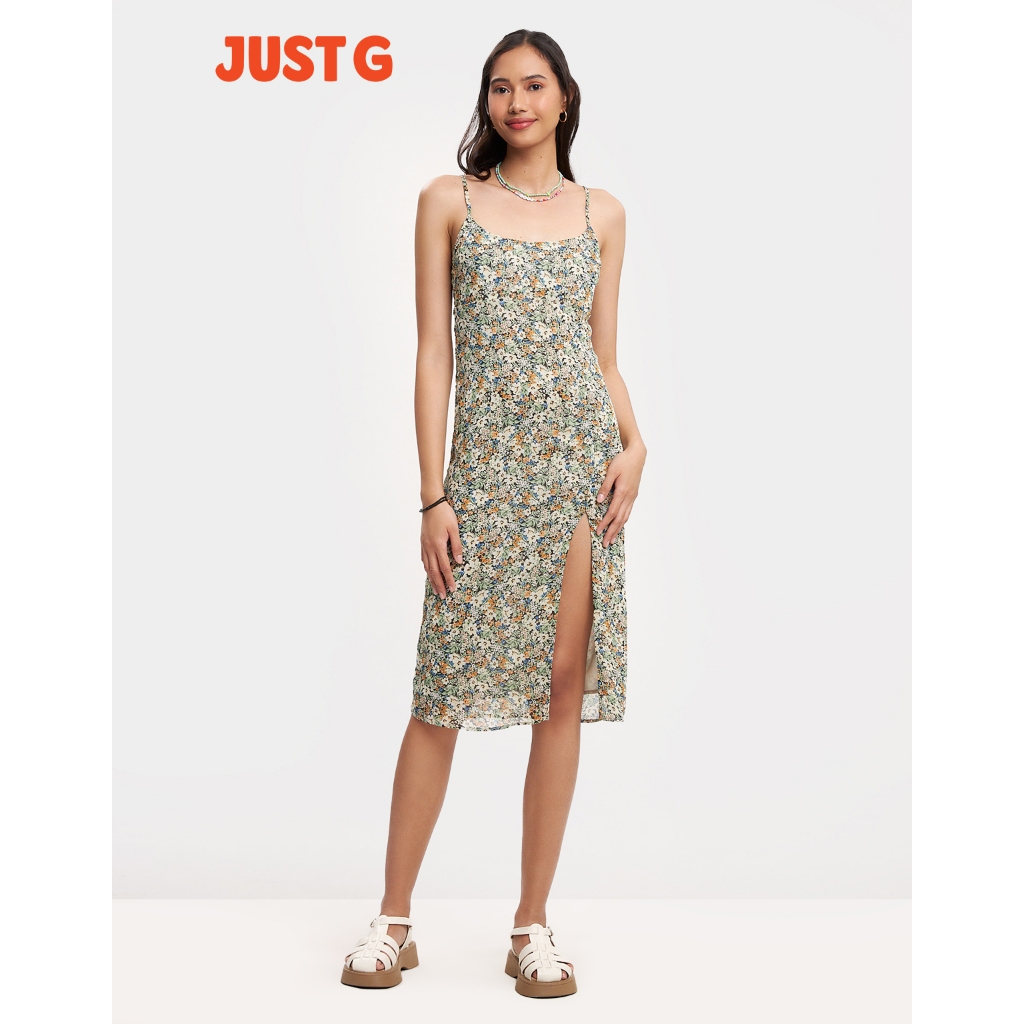 Just G Floral Chiffon Midi Slip Dress with Slit | Shopee Philippines
