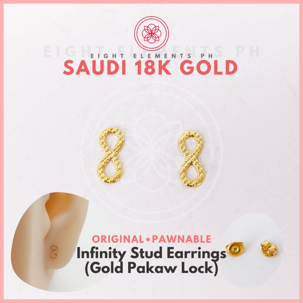 COD PAWNABLE 18k SAUDI GOLD Earrings Frosted Infinity Eight Stud ...