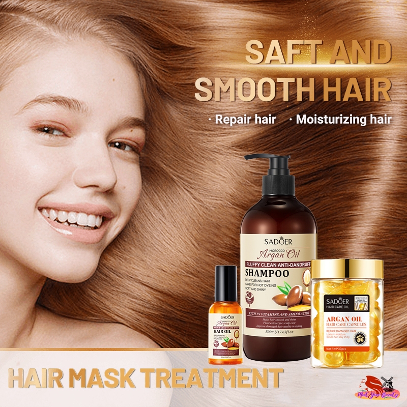 SADOER Argan Oil Anti-dandruff SHAMPOO 500ml Moisturizing Oil Control Repair Damage Dry Shampoo ...