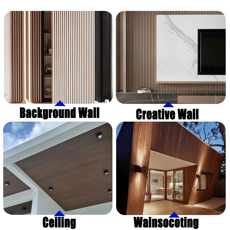 WPC Fluted Wall Panel Sticker Waterproof Grille Design Ecological Board ...