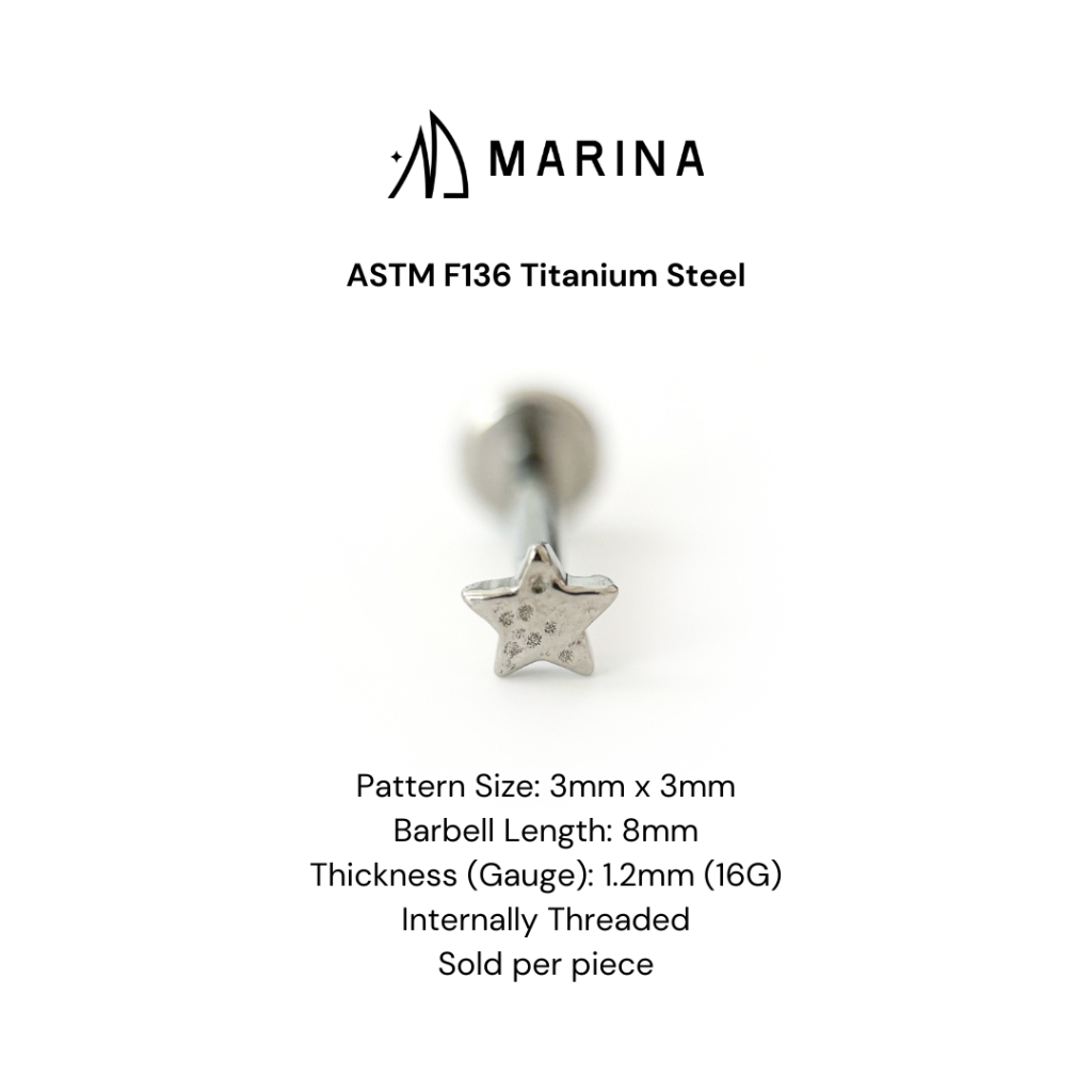 Basic Textured Star ASTM F136 Titanium Stud Labret Earring 16G | Shopee ...