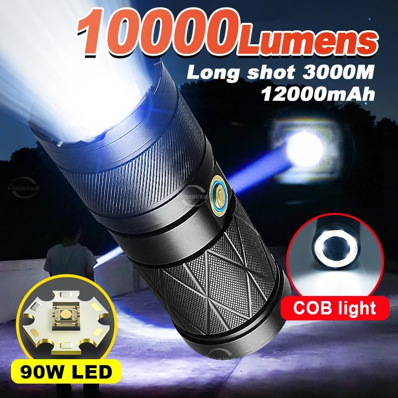LED Flashlight rechargeable waterproof heavy duty XHP50 Zoomable ...