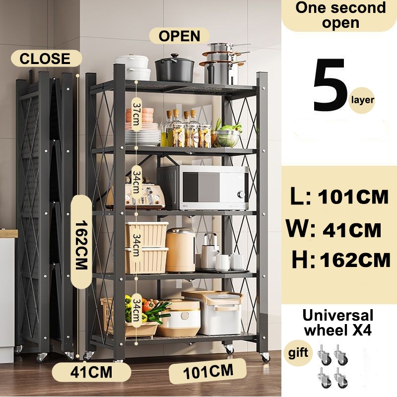 【Foldable】Kitchen Rack organizer Foldable Rack 5 layer Metal Rack steel ...