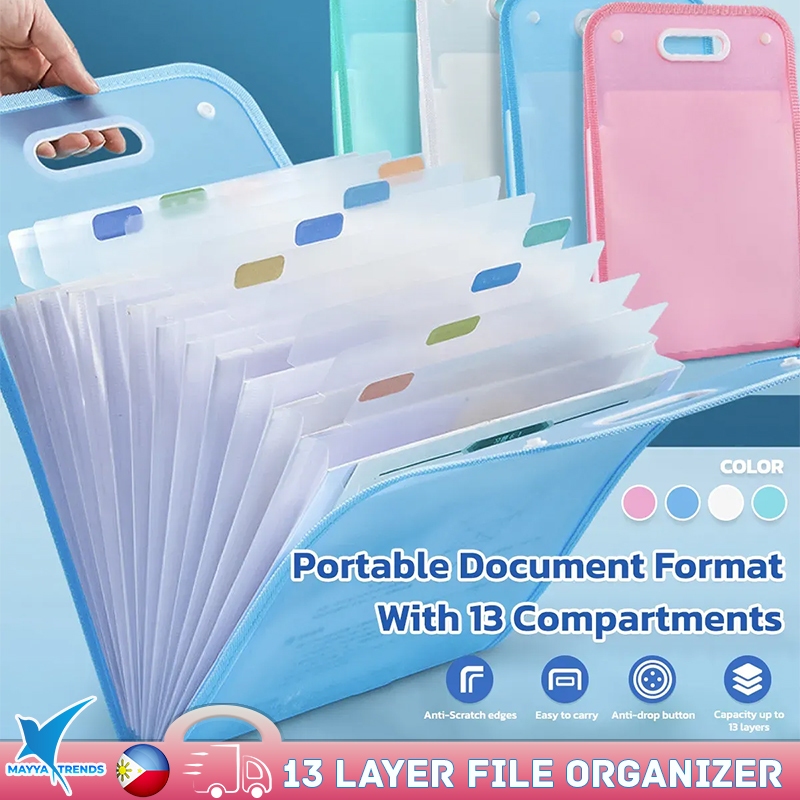 13 Layer Folder File Organizer Waterproof with Handle Label Expanding ...