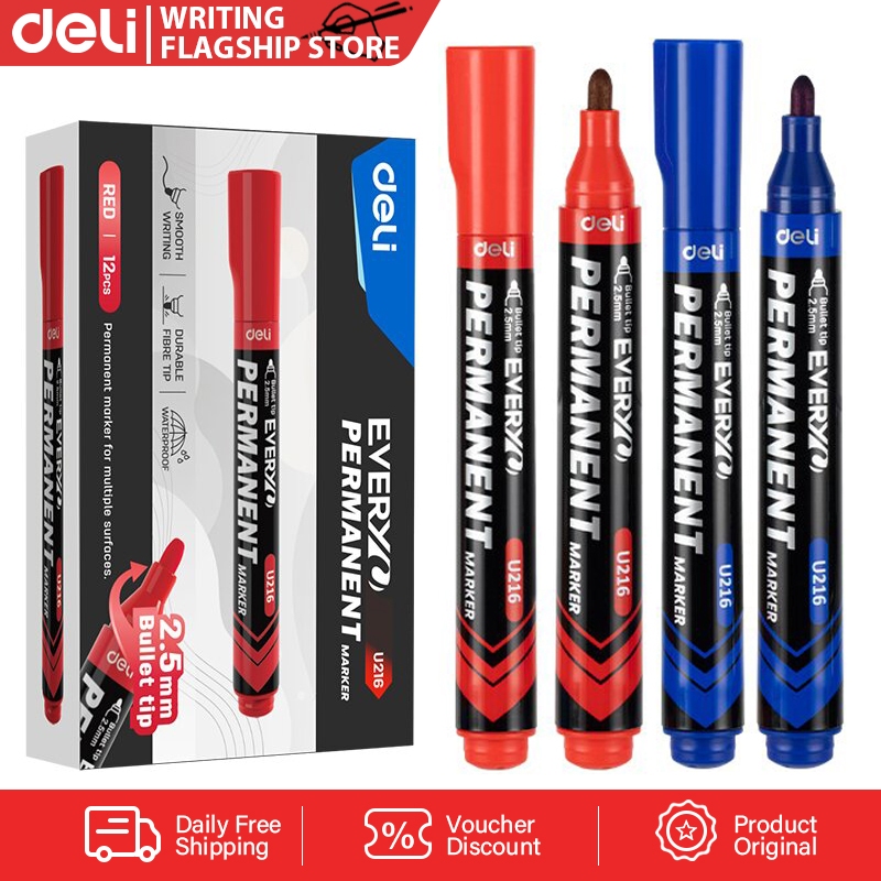 Deli Permanent Marker Pen 3 Colors 1.5mm Tip Markers School Supplies ...