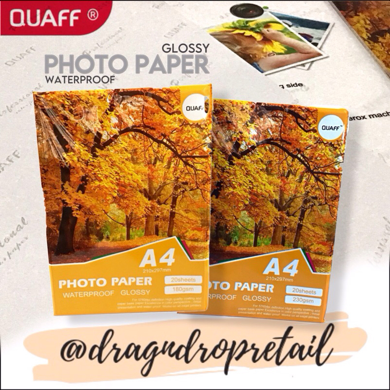 QUAFF Photo Paper Waterproof Glossy High Quality (Tree Type) for Inkjet ...
