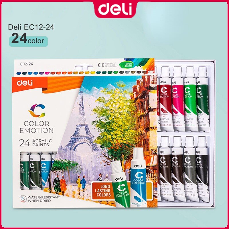 Deli 12/24Colors Acrylic Colors 12ml/tube Painting Supplies EC12-12 ...