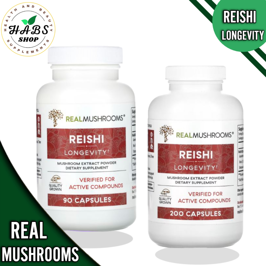 Real Mushrooms Reishi 415 Longevit, 90 Capsules or 200 Capsules ...