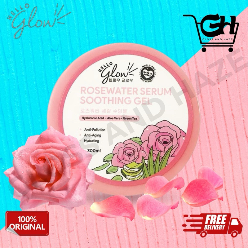 Hello Glow Soothing Gel tub 300ml (Rosewater, Collagen & Tea Tree Aloe ...