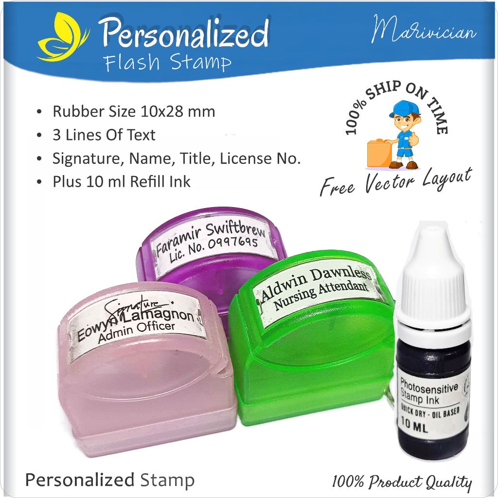 Personalized Stamp 10x28 mm Flash Custom Rubber with 10 ml ink | Shopee ...