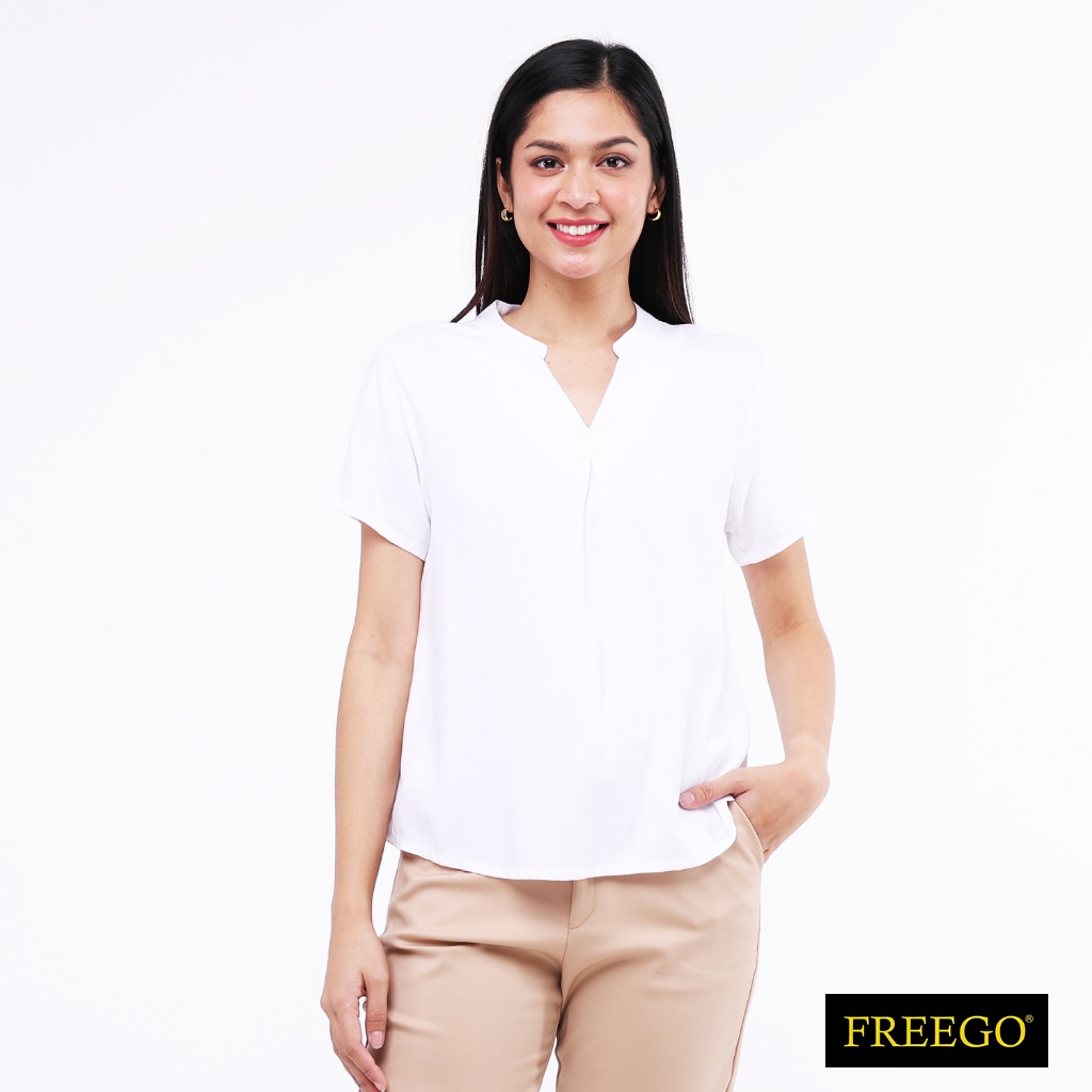 Freego Ladies Woven Boldtwill Plain Short Sleeves Blouse AST04-0207 ...