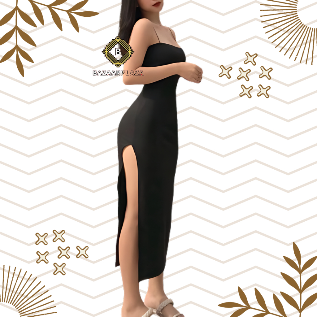 BAZAAR PLAZA - STRAPPY DRESS KNITTED MAXI FITTED DRESS WITH SLIT ...