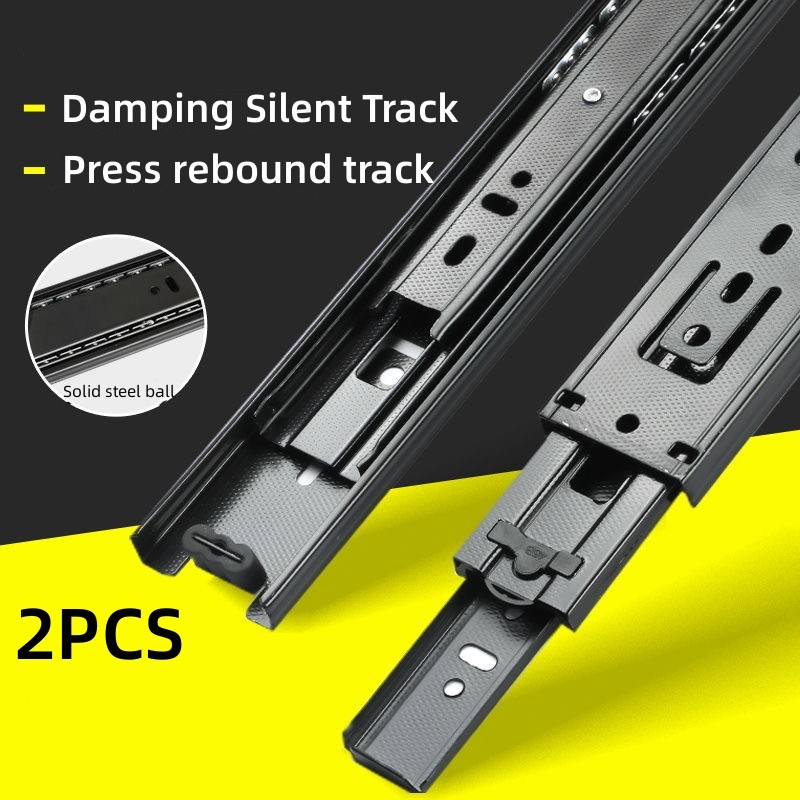 2PCS Drawer Guide Rail Stainless Steel Silent Ball Slide Damping Buffer ...