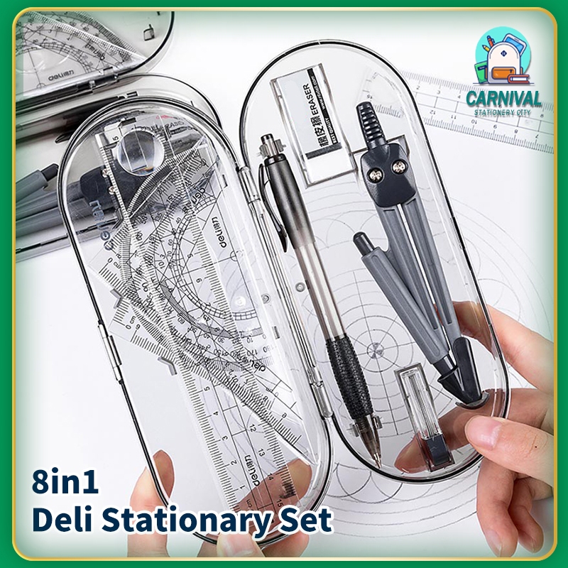 8pcs/set Geometry Compasses Ruler Protractor, Drawing Math Study Tool ...