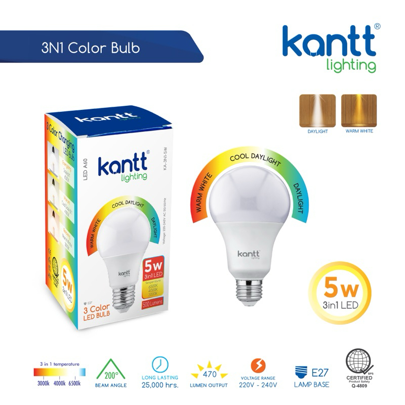 Kantt Lighting LED 3 in 1 Color Changing Bulb - 5W (Daylight, Warm ...