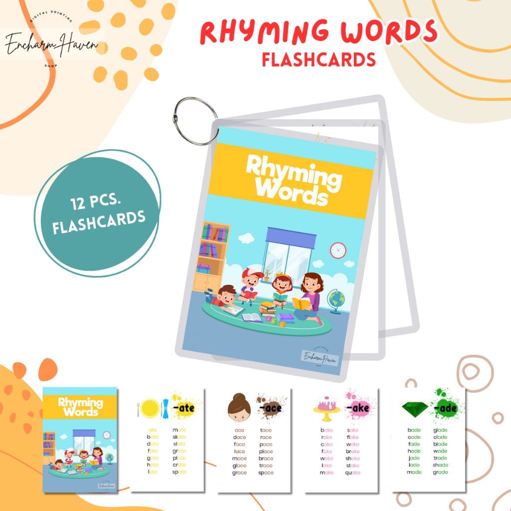 'RHYMING WORDS' Fully Laminated Educational Flashcards [12 pcs ...