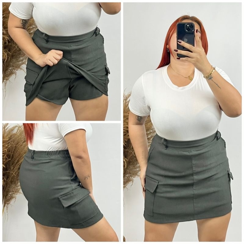 Plus size Jacklyn woven cargo skirts with attach short(4pockets ...