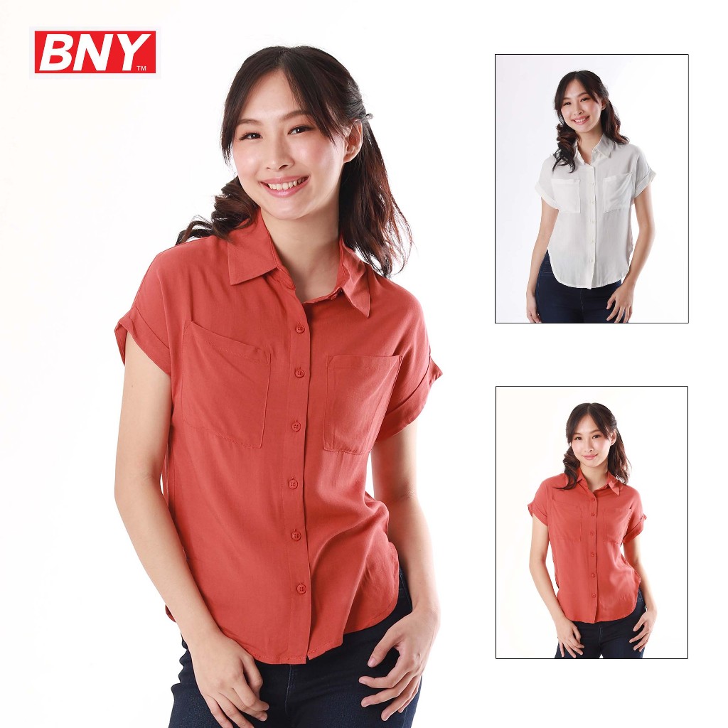 BNY Ladies' Continuous Sleeve Button Down Rayon Slubs Shirt With ...