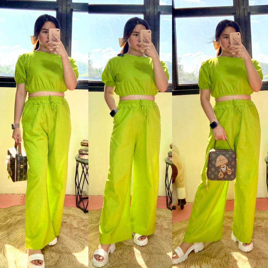 CHEYE Coordinates Garterized Top with Garterized Trouser Pants | Shopee ...
