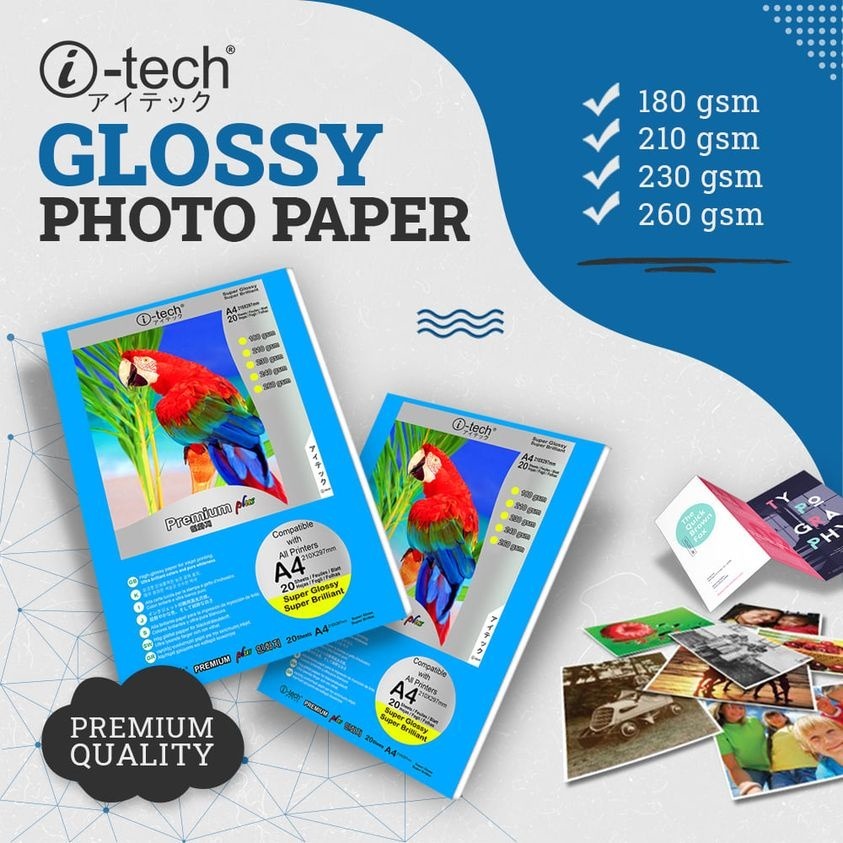 [1 PACK] ITech Photo Paper A4 Size Glossy Premium 180 | 210 | 230 | 250 ...