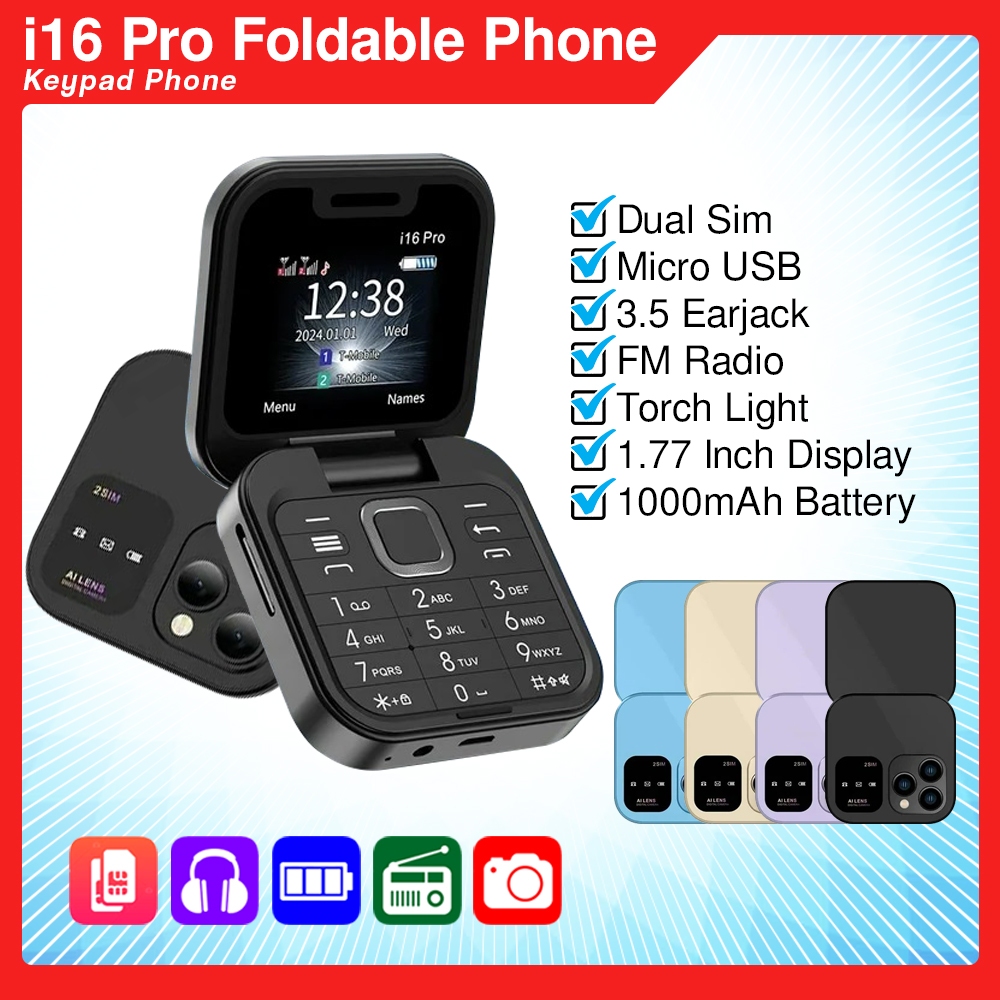 i16 Pro 1.77" Flip Phone Foldable Phone Dual Sim Cellphone Basic Phone ...