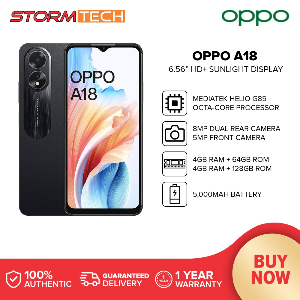 Oppo A18 Smartphone | 4GB+64GB/128GB | MediaTek Helio G85 | 6.56” HD+ ...