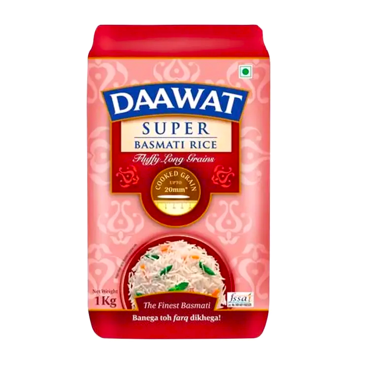 Daawat Super Basmati Rice - Fluffy Long Grains - From India (1kg) With ...