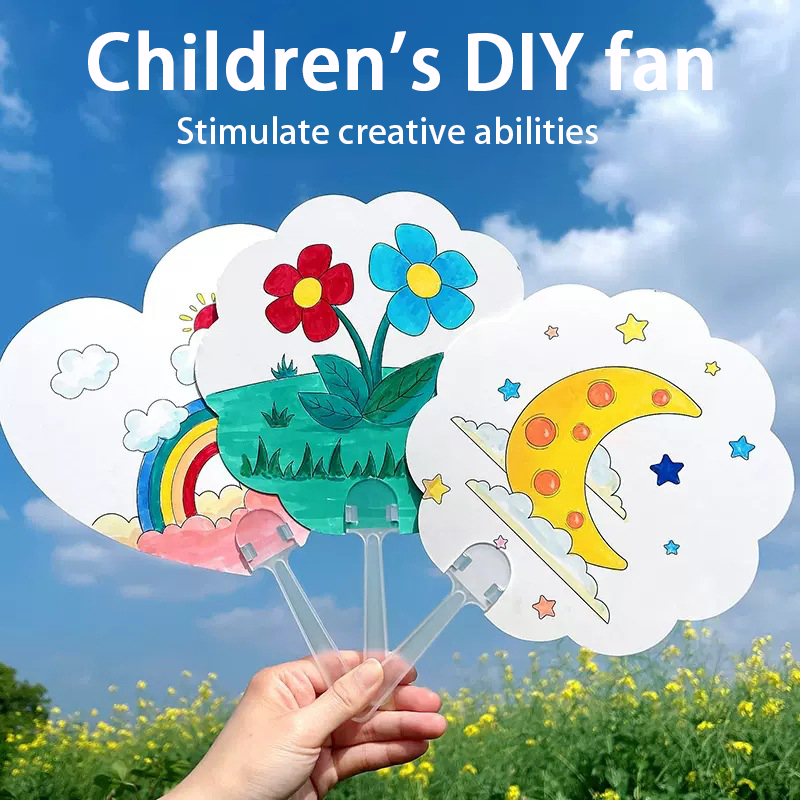 DIY Graffiti Painted Fan Kindergarten Children's Cartoon Coloring Fans ...