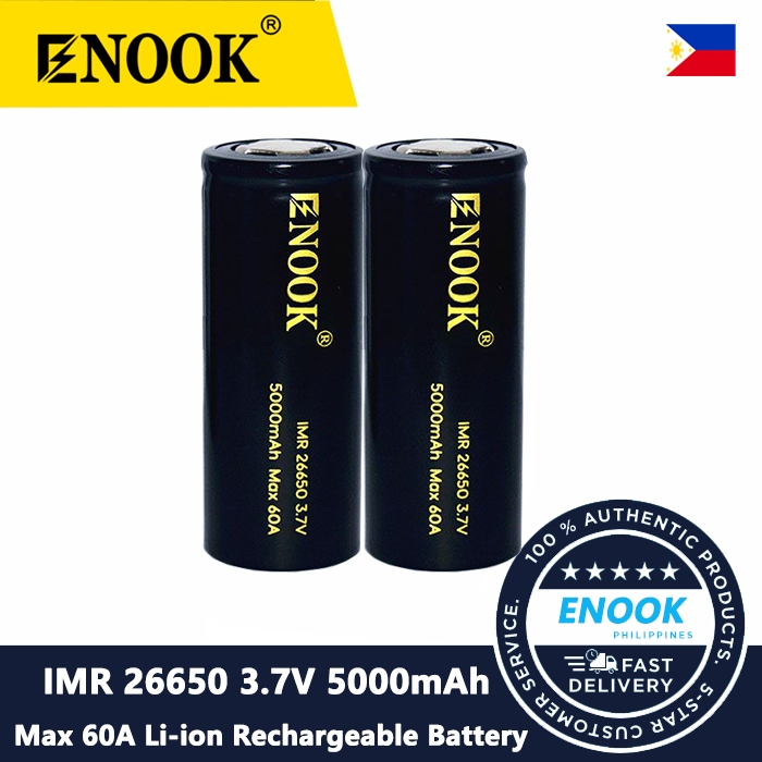 ENOOK Original Rechargeable Battery 26650 5000mAh 3.7V Li-ion Flat 60A ...