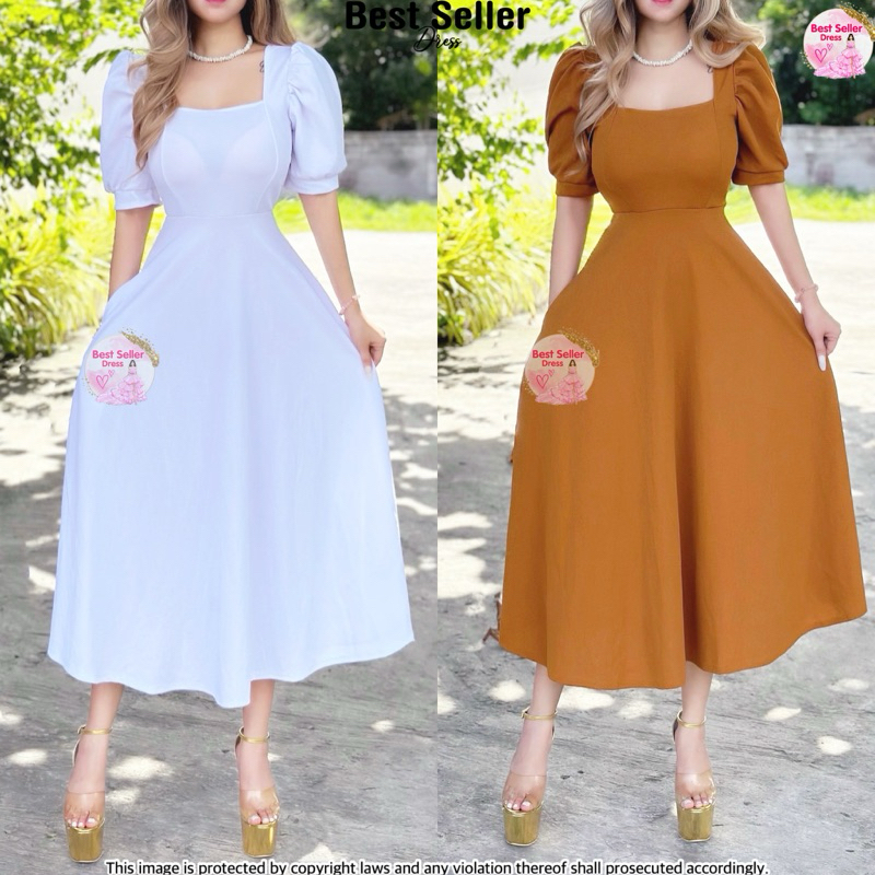 BSD BEST SELLER DANICA DRESS PUFF SLEEVES MIDI DRESS CASUAL PLAIN SWEET ...