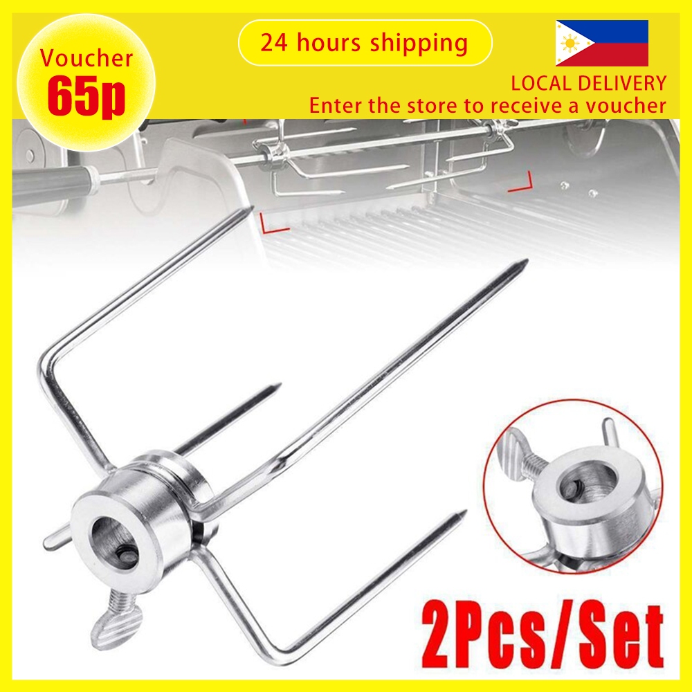 2Pcs BBQ Rotisserie Meat Forks Clamp Grill Meatpicks Stainless Steel ...
