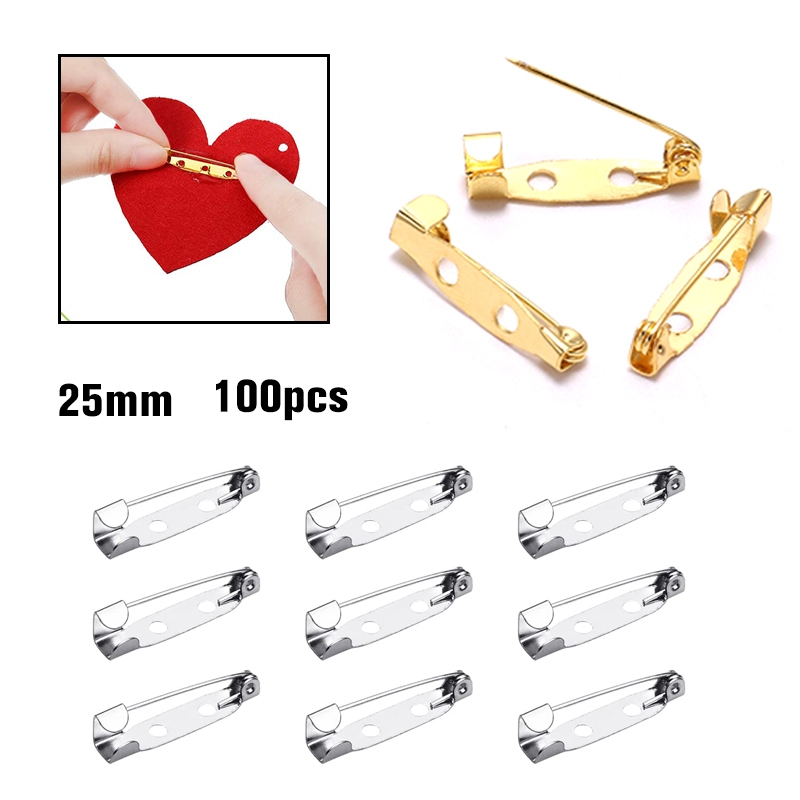 100pcs Bar Pin Back 25mm Clasp Pin Back Brooch Pins for Crafts Badge ...