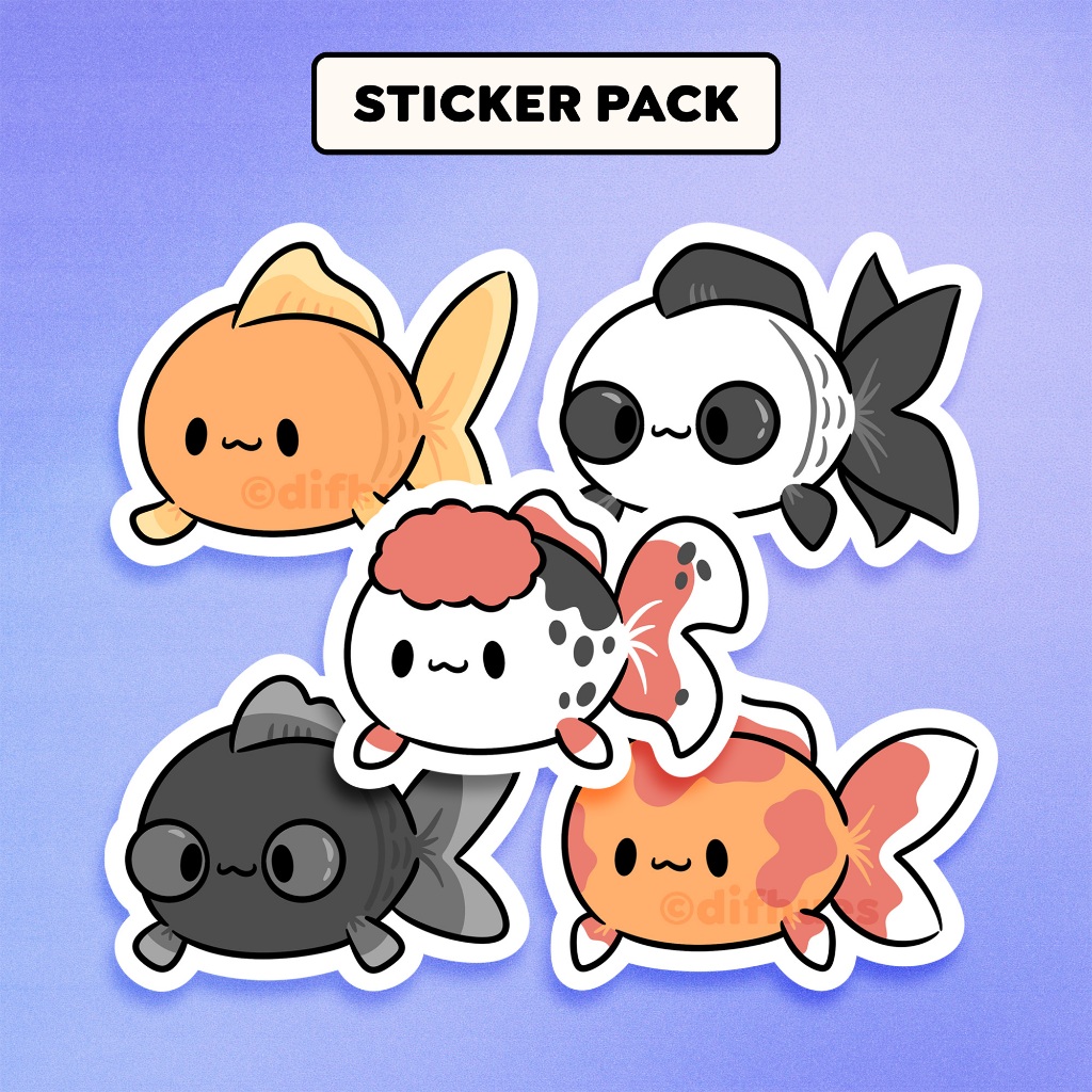 Goldfish Waterproof Laminated Vinyl Sticker Pack, Cute Fish, Kawaii ...