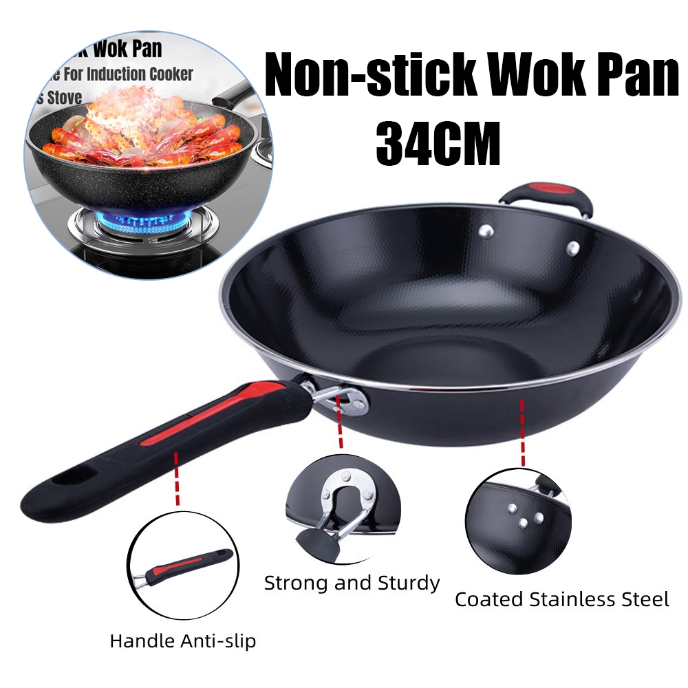 34CM Non-stick Wok Pan High-quality Medical Stone Wok Pan 3 Layers of ...