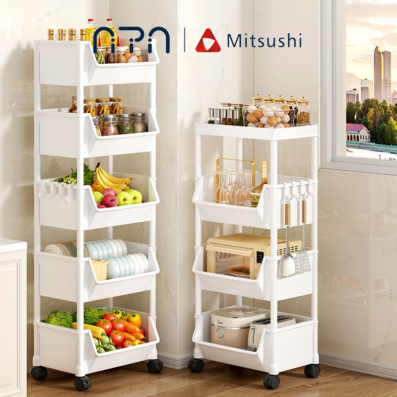 Nipiin 3/4/5 Layer Moving Rack Kitchen Storage Shelf Wall Cabinets Home ...