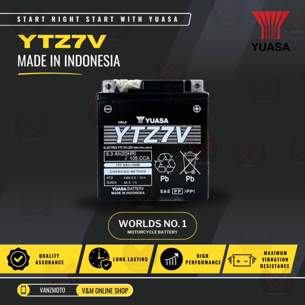 Yuasa YTZ7V Motorcycle Battery (INDONESIA) best for Yamaha Nmax v1 ...