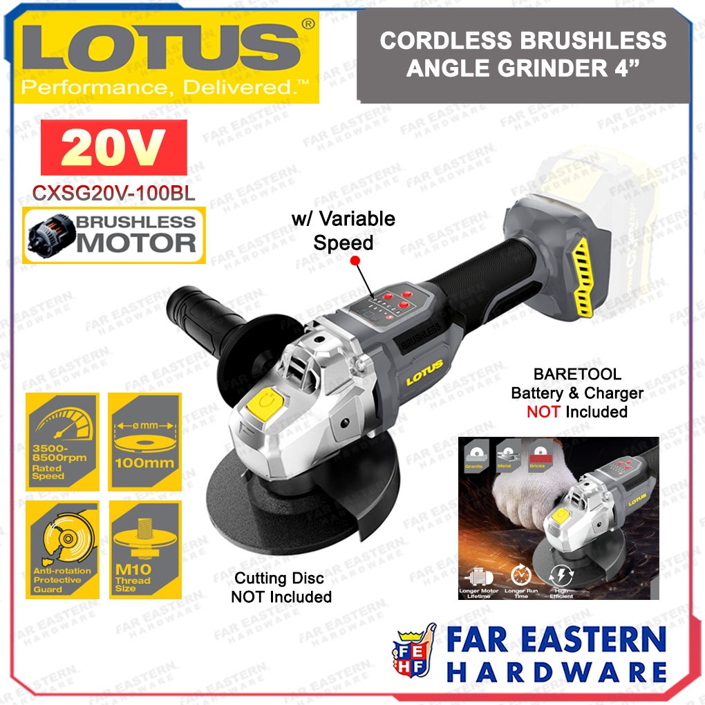 LOTUS Cordless Brushless Angle Grinder 4" 20V CXSG20V-100BL (Baretool ...