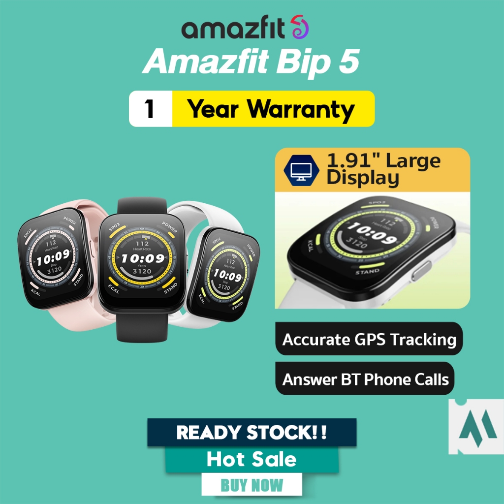 Amazfit Bip 5 Smartwatch Fitness Tracker GPS 1.91" Large Display ...