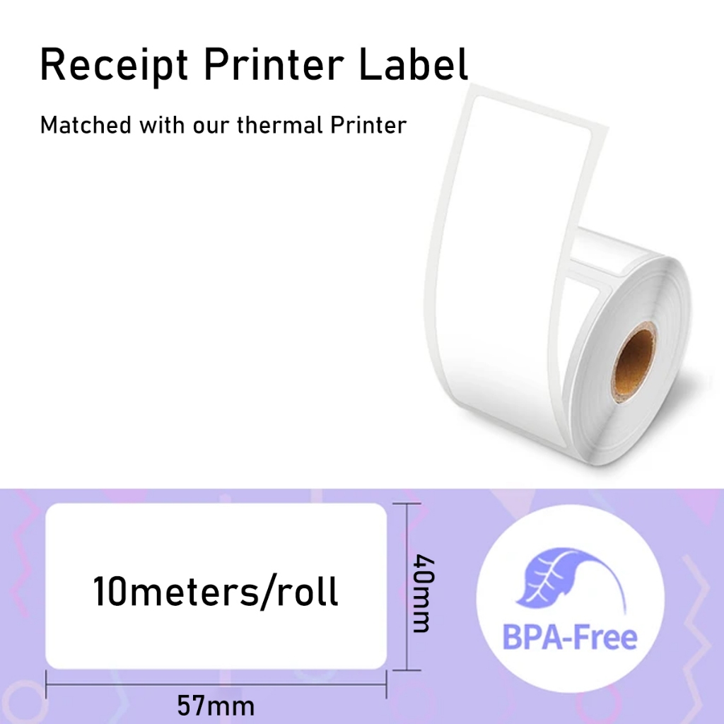 57*40mm Receipt Printer Thermal Label Printing Papers 10 Meters/Roll ...