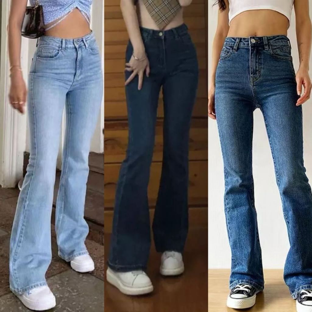 Korean Fashion High Waist Bootcut Flare Pants Retro Jeans Stretchable ...