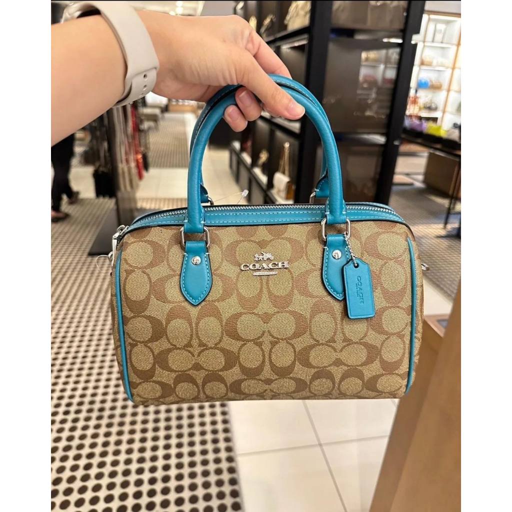 C.O.A.C.H CH280 Rowan Satchel in Khaki Signature Coated Canvas and Teal ...