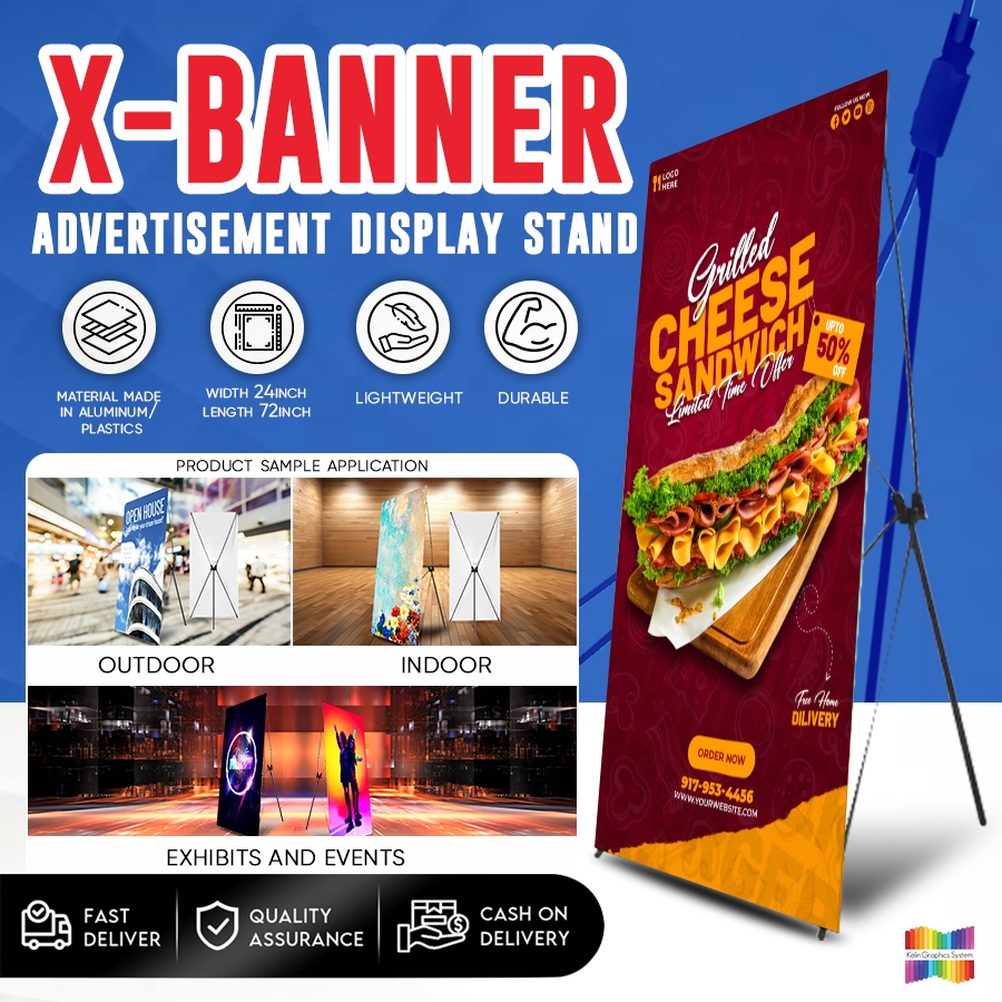 KGS X Stand Banner Display Stand 2 x 5, and 2 x 6 ft. Tarpaulin Banner ...